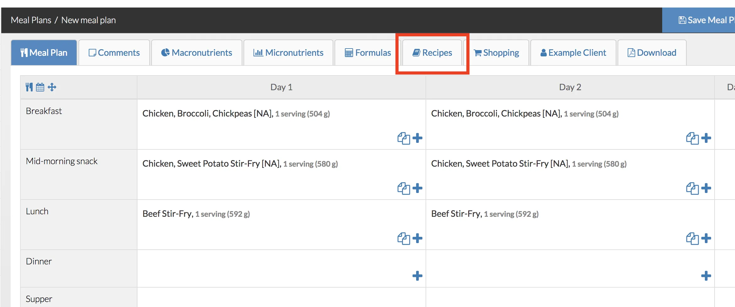 Removing a Recipe from a Meal Plan in NutriAdmin